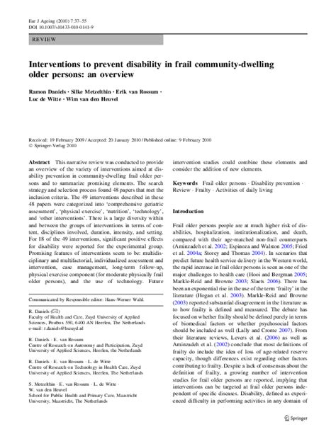 Pdf Interventions To Prevent Disability In Frail Community Dwelling