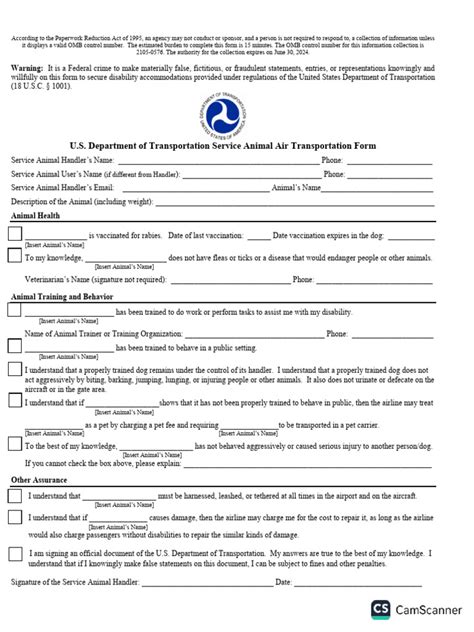 Service Animal Health Behavior Training Form Pdf