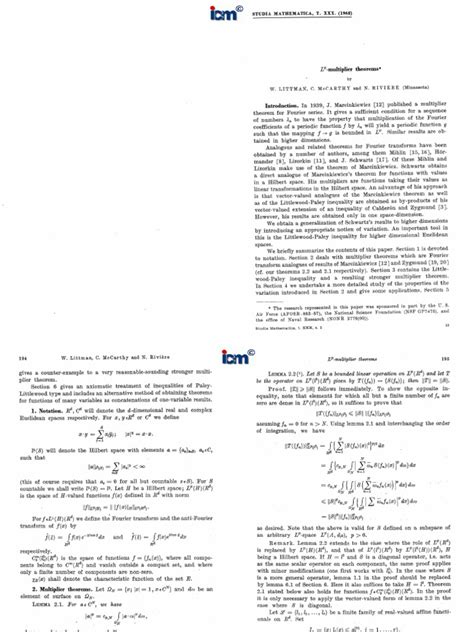 L P Multiplier Theorems Pdf