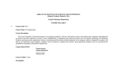 Ict 1 Syllabuspdf