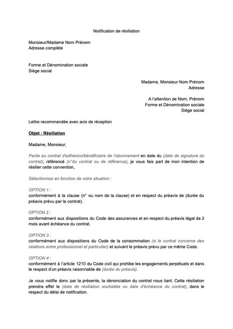 Notification de résiliation dun contrat modèle à télécharger