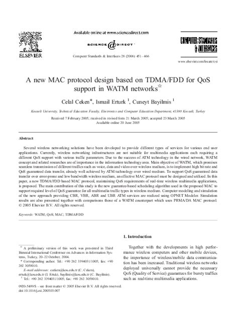 Pdf A New Mac Protocol Design Based On Tdmafdd For Qos Support In