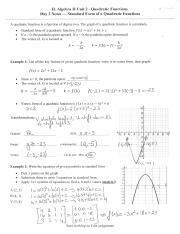 Quadratic Functions Standard Form Vertex And Graphing Course Hero