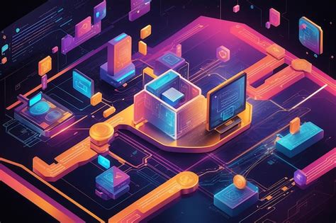 Premium Ai Image Blockchain Technology Isometric Concept Computer Farm Mining Cryptocurrency