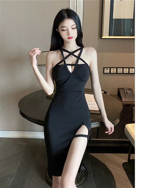 Vestido De Estilingue Pentagrama Sem Costas Feminino Slim Fit Quadril Monocrom Tico Moda