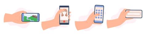 Premium Vector Set Of Hands Holding Mobile Phones Fingers Touching