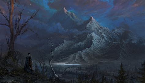 Nighttime Mountain Landscape Painting
