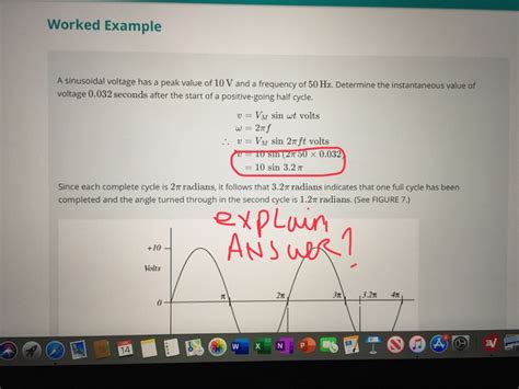 Solved Worked Example A Sinusoidal Voltage Has A Peak Value Chegg