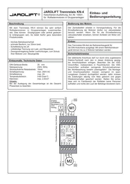 Jarolift Trennrelais Kn 4 Einbau Und Bedienungsanleitung