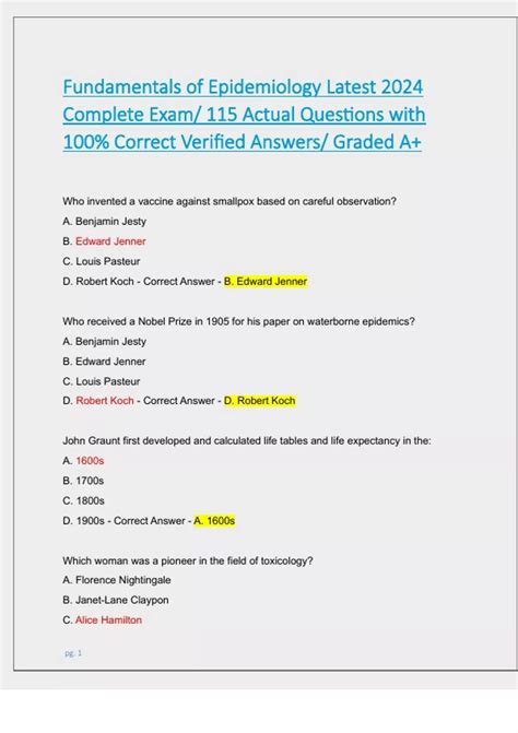 Fundamentals Of Epidemiology Latest 2024 Complete Exam 115 Actual
