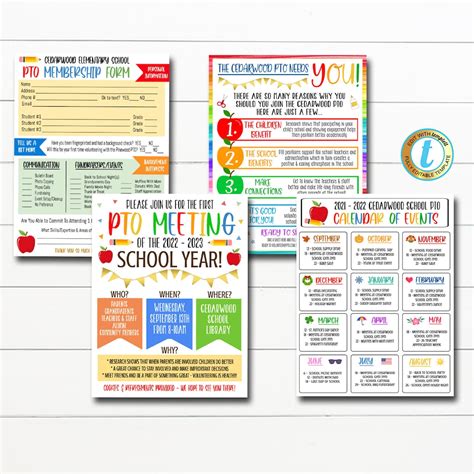 Editable Pto Pta Flyer Bundle Printable School Information Forms And Flyers Pta Yearly Calendar