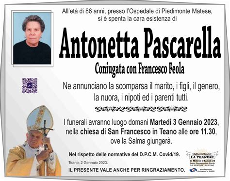 Funerali E Annunci Funebri A Teano Antonetta Pascarella Funer24