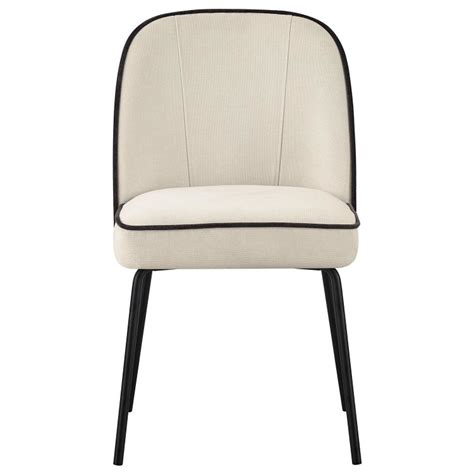 Set Of 4 Cream Upholstered Dining Chairs With Contrast Piped Detail