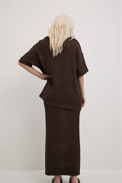 Chenille Knitted Maxi Skirt Brown Na Kd