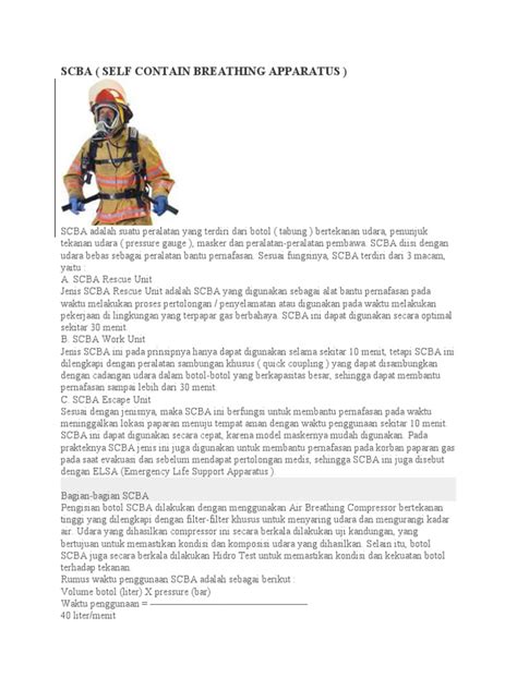 Self Contained Breathing Apparatus Scba Types Components And Use Pdf