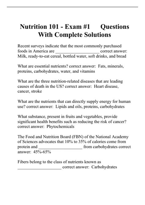Nutrition 101 Exam 1 Questions With Complete Solutions Nutrition 101 Stuvia US