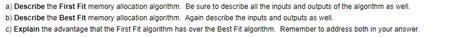 Solved A Describe The First Fit Memory Allocation