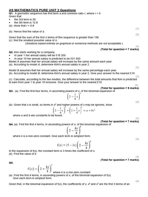 As Mathematics Pure 2 Pdf Equations Tangent