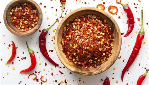 Composition With Chili Pepper Flakes On White Background Top View