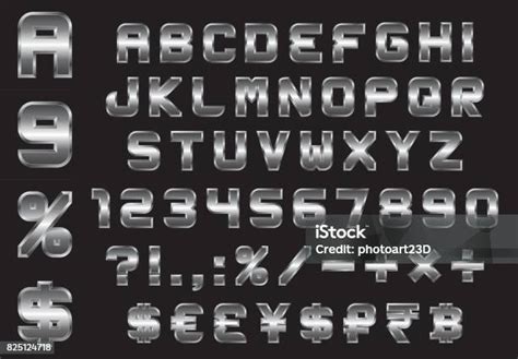 알파벳 숫자 통화 및 기호 팩직사각형 경사진된 금속 글꼴 0명에 대한 스톡 벡터 아트 및 기타 이미지 0명 1 검정색 배경 Istock