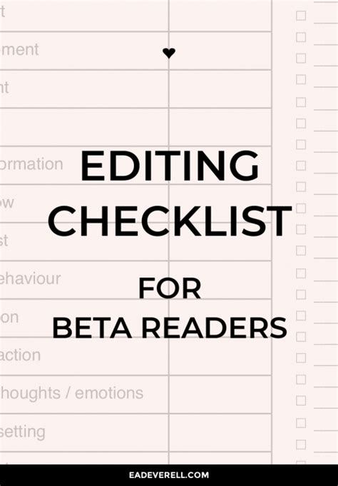 Editing Checklist For Writers Beta Readers