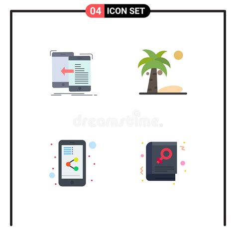 Mobile Interface Flat Icon Set Of 4 Pictograms Of Data Share Management Coconut Share Mobile