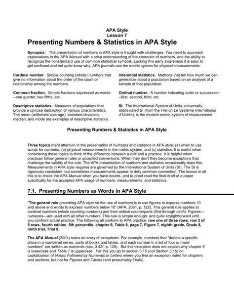 APA Style Presenting Numbers Statistics Lesson