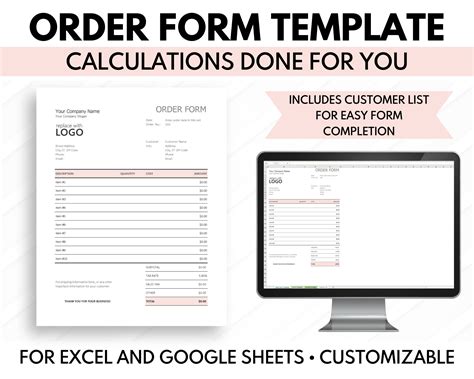 Order Form Template Order Form Excel Google Sheets Etsy