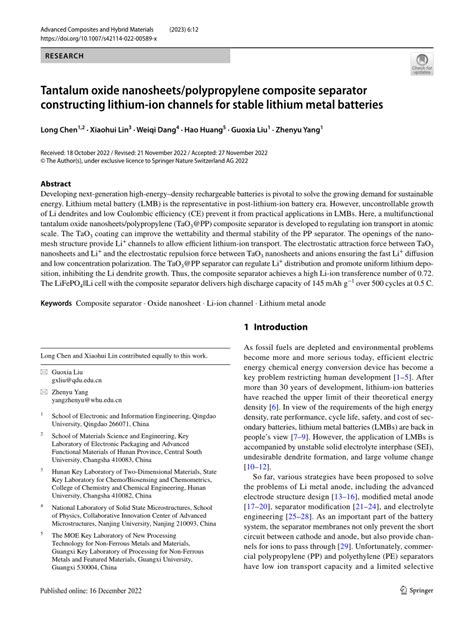 Pdf Tantalum Oxide Nanosheets Polypropylene Composite Separator