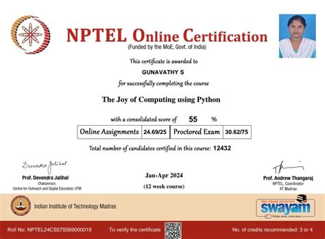 Completed Joy Of Computing Using Python Course Gunavathy S Posted