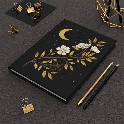 Golden Leaf Moon Journal Minimal Hardcover Matte Notebook With