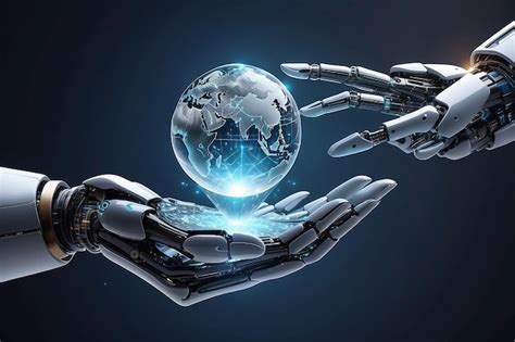Premium Photo Ai Robot Hand Holding Crystal Digital World Global