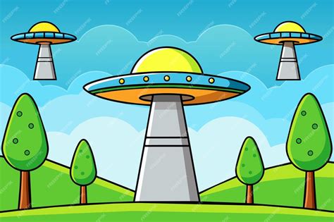Premium Vector A Cartoon Illustration Of A Spaceship With A Tree In