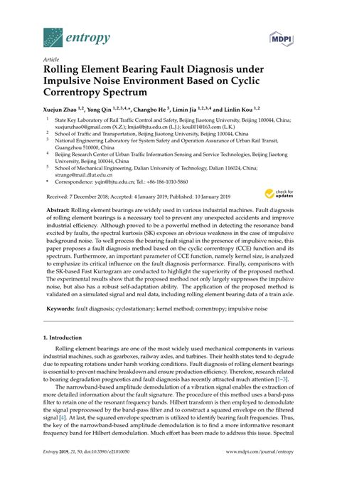 pdf rolling element bearing fault diagnosis under impulsive noise