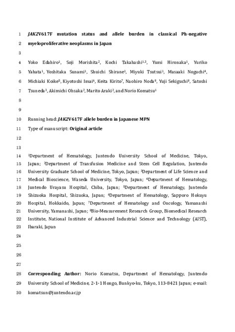 Pdf Jak2v617f Mutation Status And Allele Burden In Classical Ph Negative Myeloproliferative