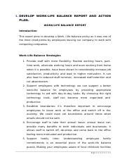 DEVELOP WORK Balance Report Docx DEVELOP WORK LIFE BALANCE REPORT AND ACTION PLAN WORK