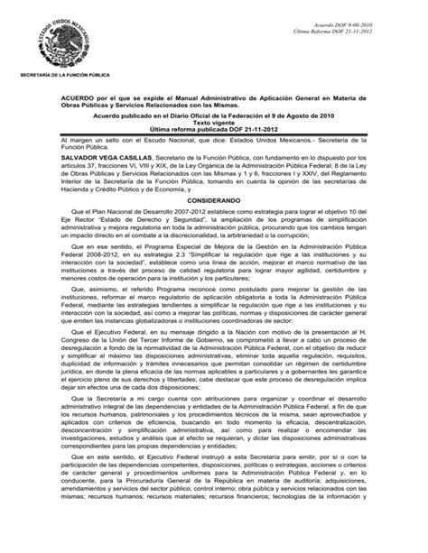 Acuerdo Por El Que Se Emite El Manual Administrativo De Aplicaci N