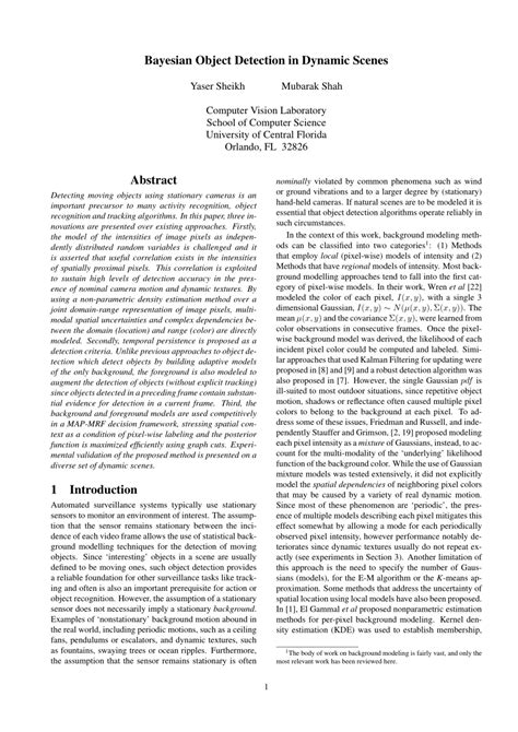 Pdf Bayesian Object Detection In Dynamic Scenes
