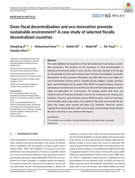 Pdf Does Fiscal Decentralization And Eco‐innovation Promote