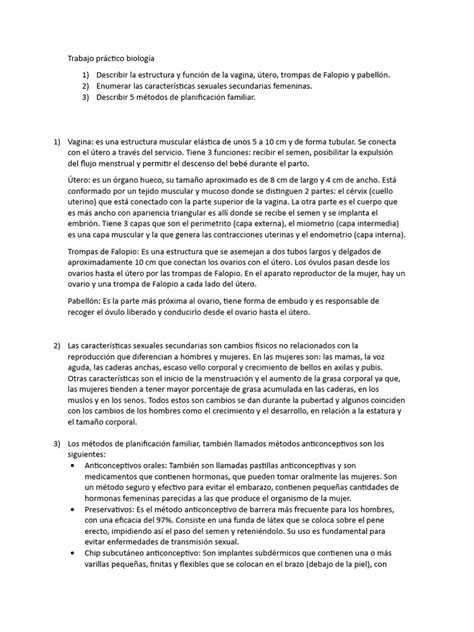 Tp Biologia Aparato Reproductor Femenino Pdf Control De La Natalidad Vagina