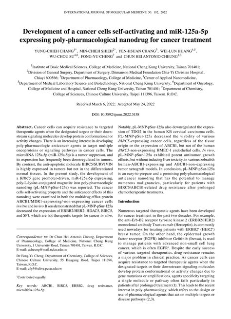 Pdf Development Of A Cancer Cells Self‑activating And Mir‑125a‑5p