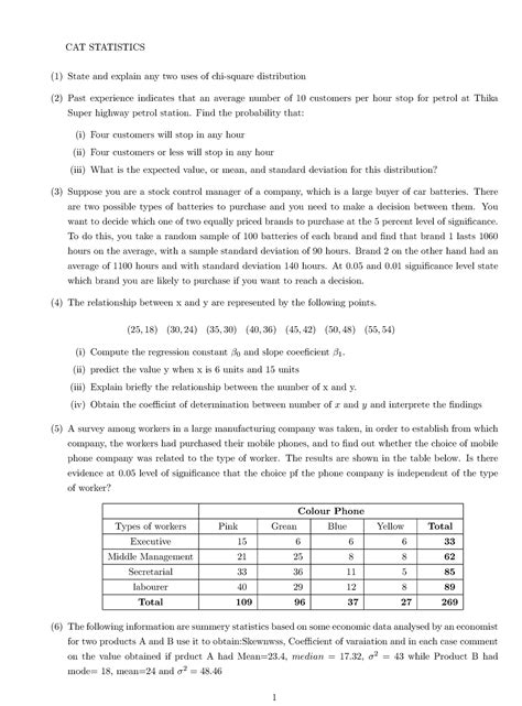 Cat Statistics For Econ 1 Cat Statistics 1 State And Explain Any