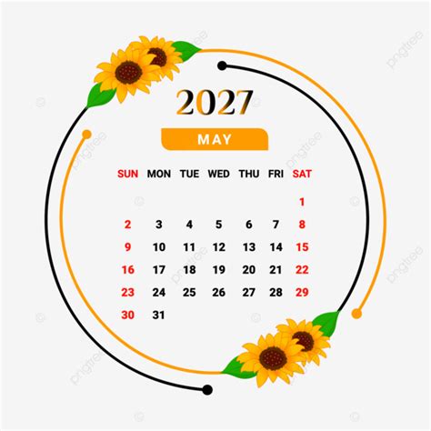 독특한 꽃틀이 있는 2027년 5월 달력 벡터 월간 달력 달력 2027년 5월 Png 일러스트 및 벡터 에 대한 무료