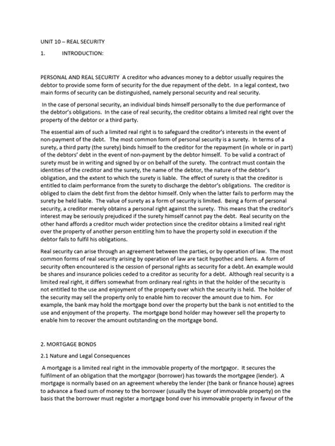 Unit 10 Real Security Lecture Notes Pdf Mortgage Law Security