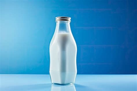 Premium Photo A Glass Bottle With Full Milk On Blue Background
