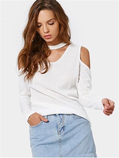 Knitted Cold Shoulder Choker Top Choker Tops White Choker Tops