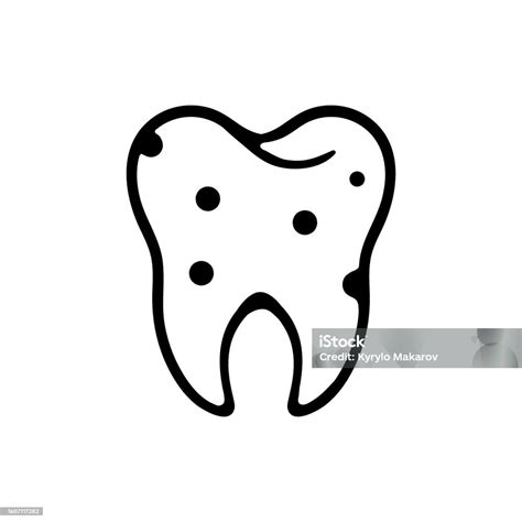 齲蝕線のアイコン歯科医痛み歯詰め物穴病気砂糖医者歯垢ペーストビジネスの白い背景にベクター画像の黒い線のアイコン X線撮影のベクターアート