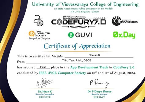 Hackathon Uvce Codefury Codefuryv7 Firstplace Winner Appdev Flutter Achievement