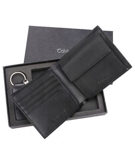 Ck Black Leather Wallet And Keychain Set For Men 9