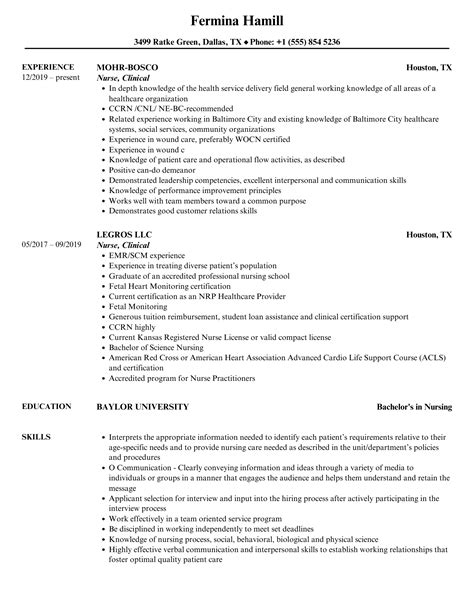 Nurse Clinical Resume Samples Velvet Jobs